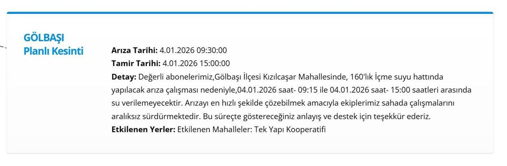 ASKİ ANKARA SU KESİNTİSİ 4 OCAK 2026: Ankara su kesintisi ne zaman ...